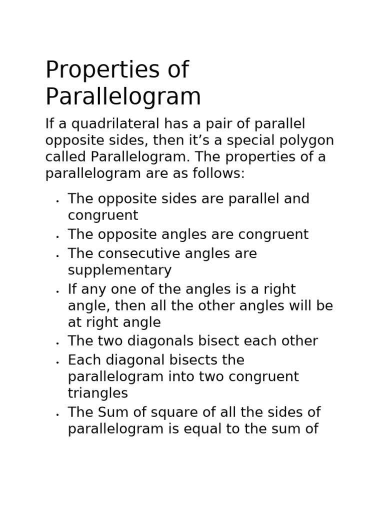 Properties of Parallelogram | PDF