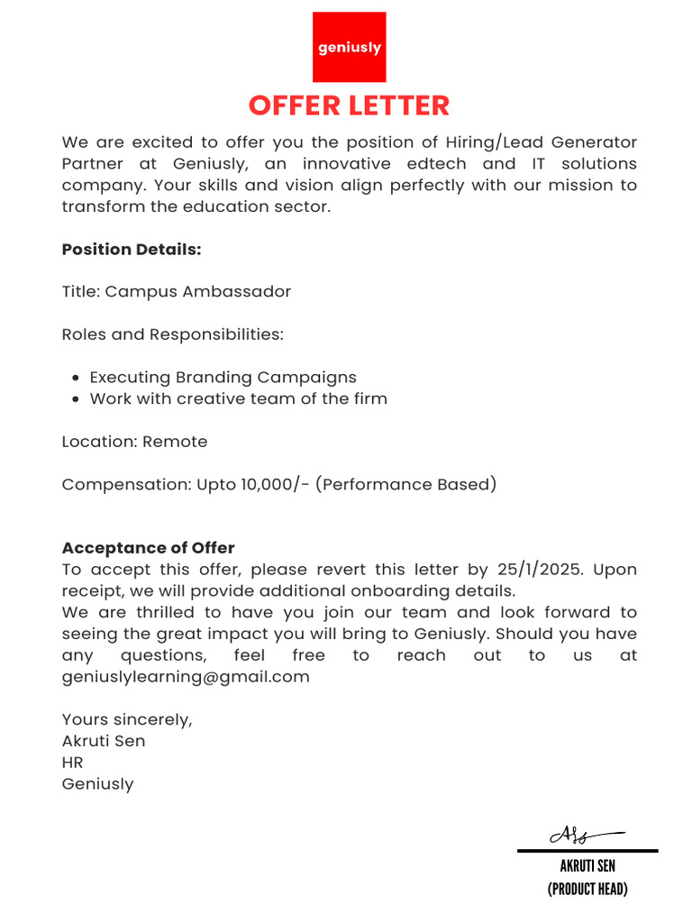 Offer Letter. | PDF