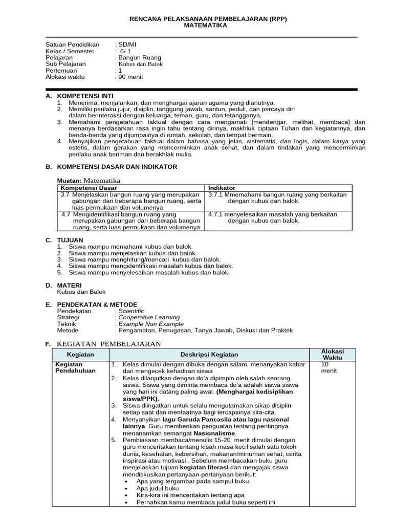 RPP MATE BAB 4 Kubus Dan Balok | PDF