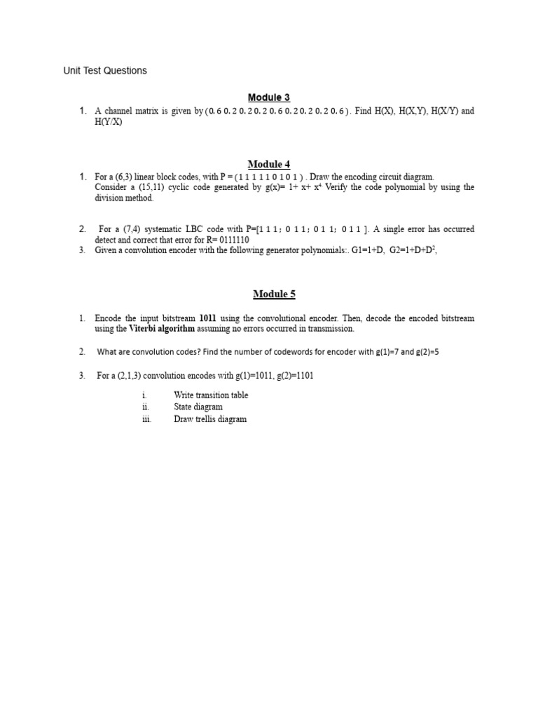 Unit Test Questions on Coding Theory | PDF