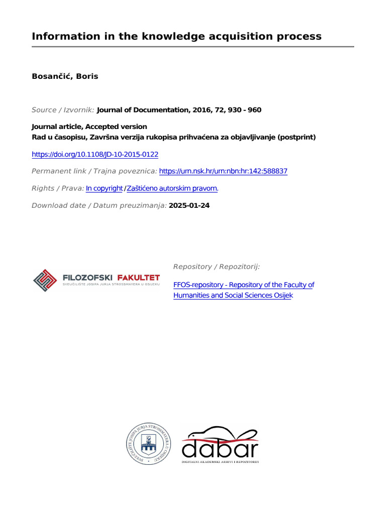 Role of Information in Knowledge Acquisition | PDF | Information ...