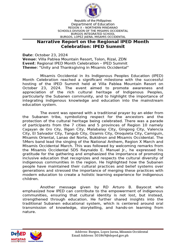 BURGOS IPED Summit Narrative Report 2024 | PDF