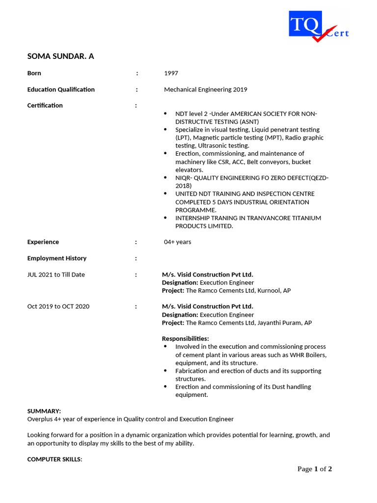 TQ Cert SOMA SUNDAR. A 04 Jan' 2025 | PDF | Mechanical Engineering