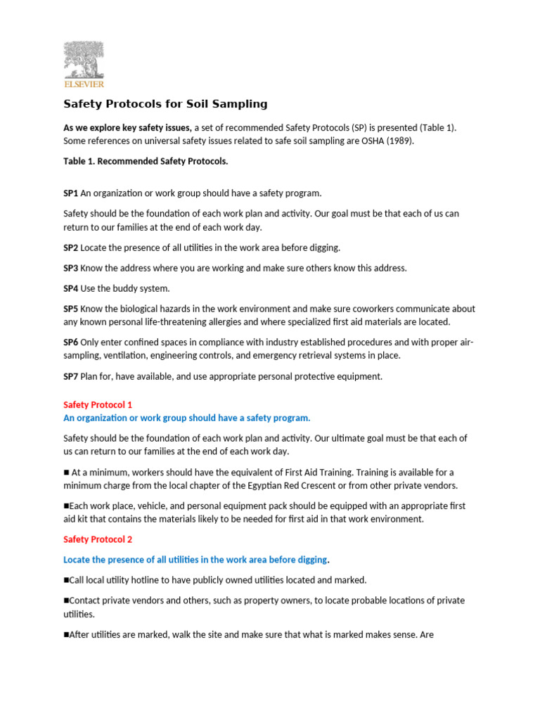 Safety Protocols For Soil Sampling | PDF | Poison | Safety