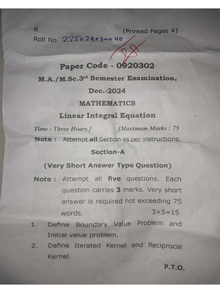 Course - MSC (Maths) - Subject - Linear Integral Euation - Semester ...