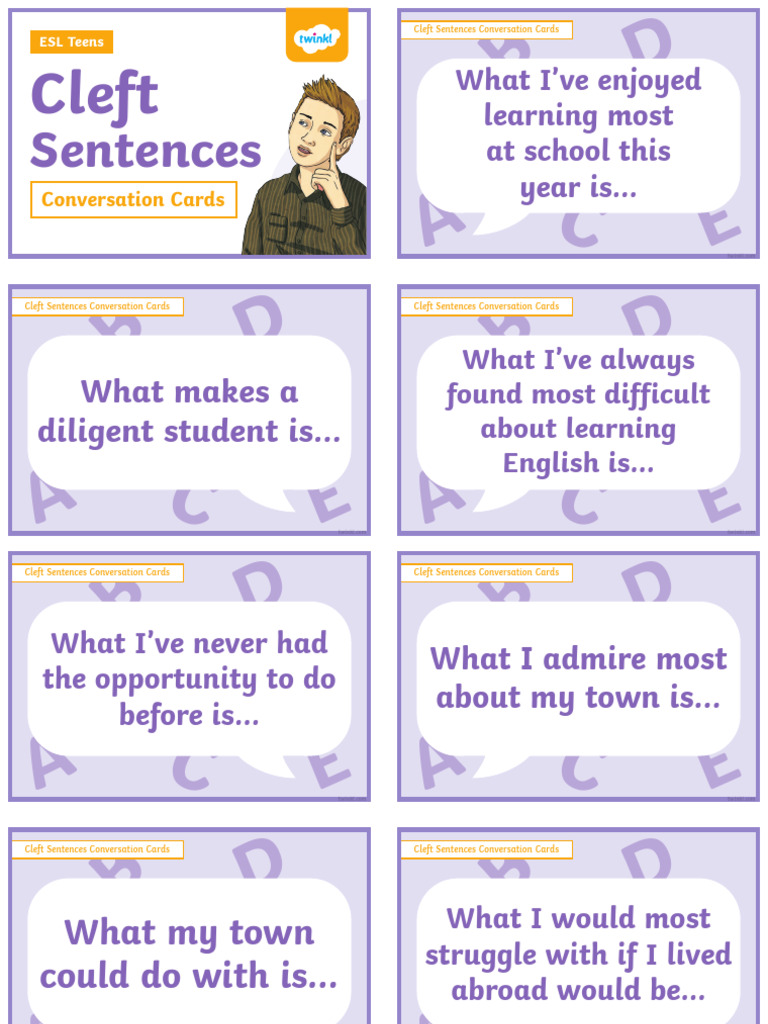 T 1711712584 Cleft Sentences Conversation Cards Teens c1 - Ver - 2 | PDF | English As A Second ...