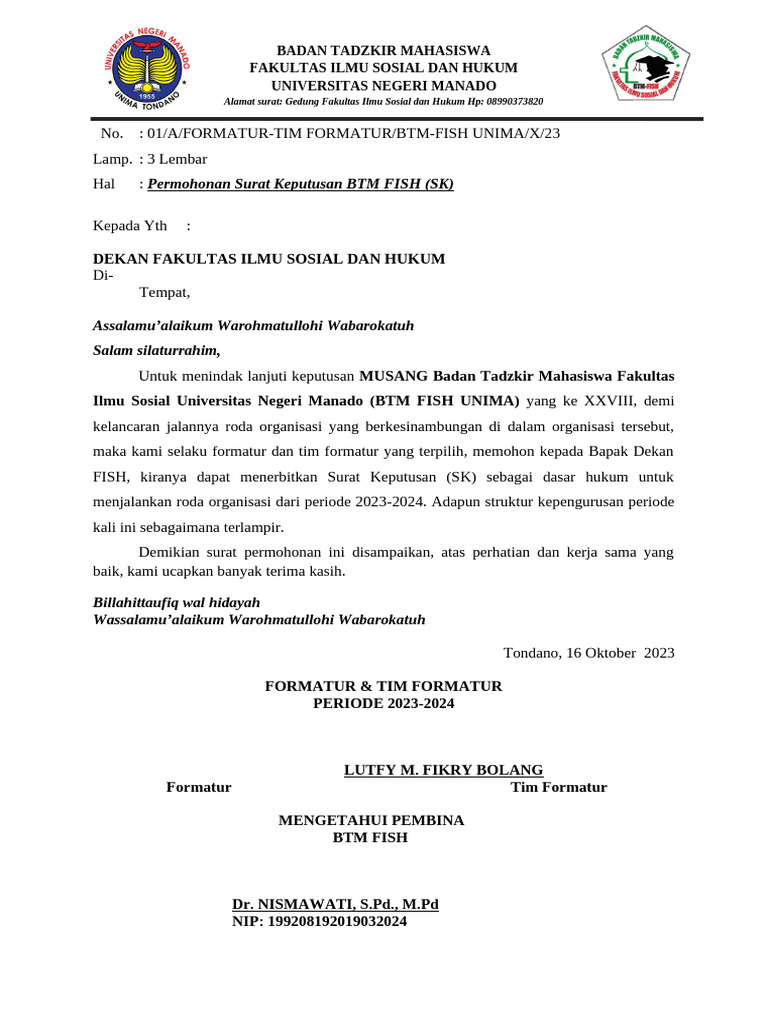 SK Pengurus BTM Fis 2023-2024 | PDF