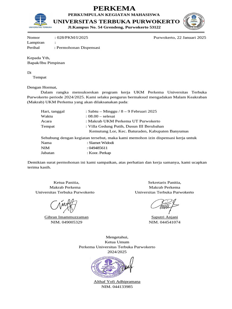 Permohonan Dispensasi Kerja 028 | PDF