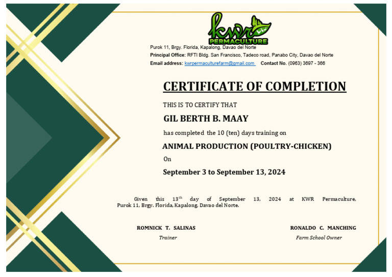 Poultry Training Completion | PDF