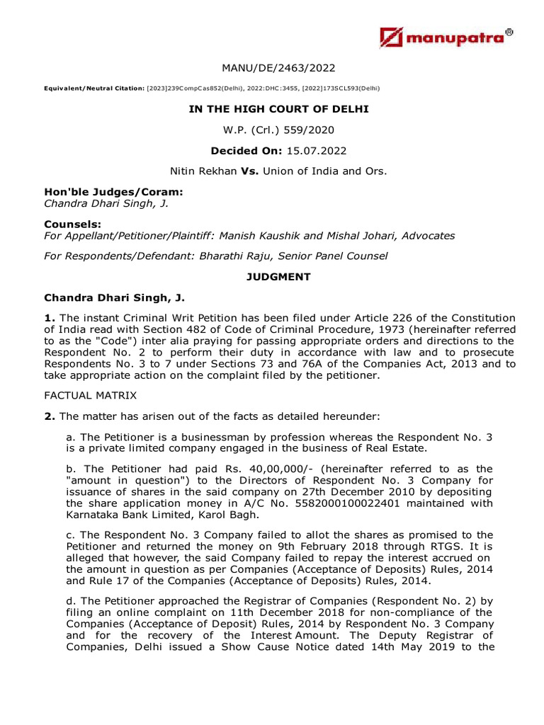 Nitin Rekhan v. Union of India & Ors. | PDF | Complaint | Public Law