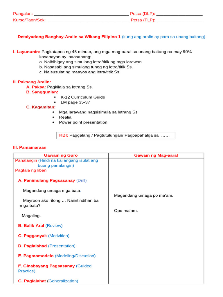 Pormat Ng Banghay Aralin | PDF
