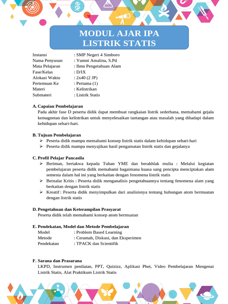 Modul Pembelajaran Listrik Statis SMP | PDF