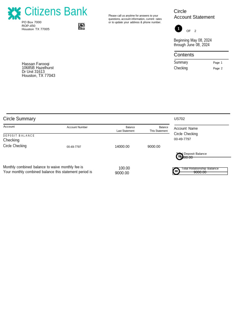 Citizens Bank Account Statement Summary | PDF | Credit Card | Pay Pal