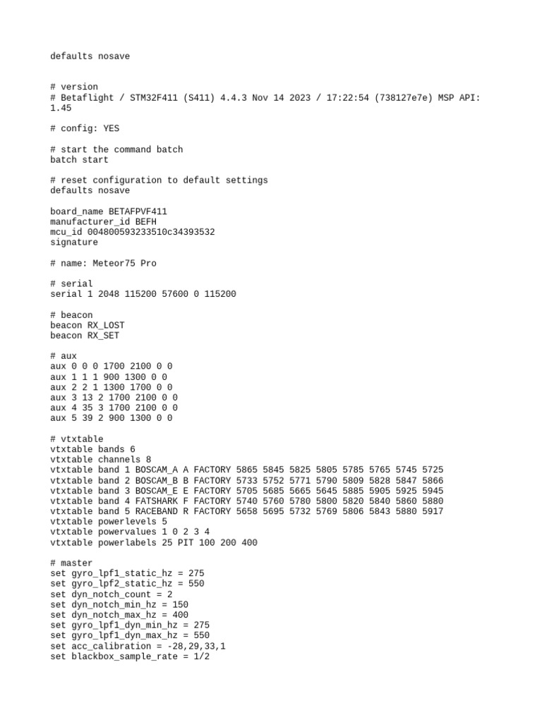 Betaflight Config for Meteor75 Pro | PDF | Software