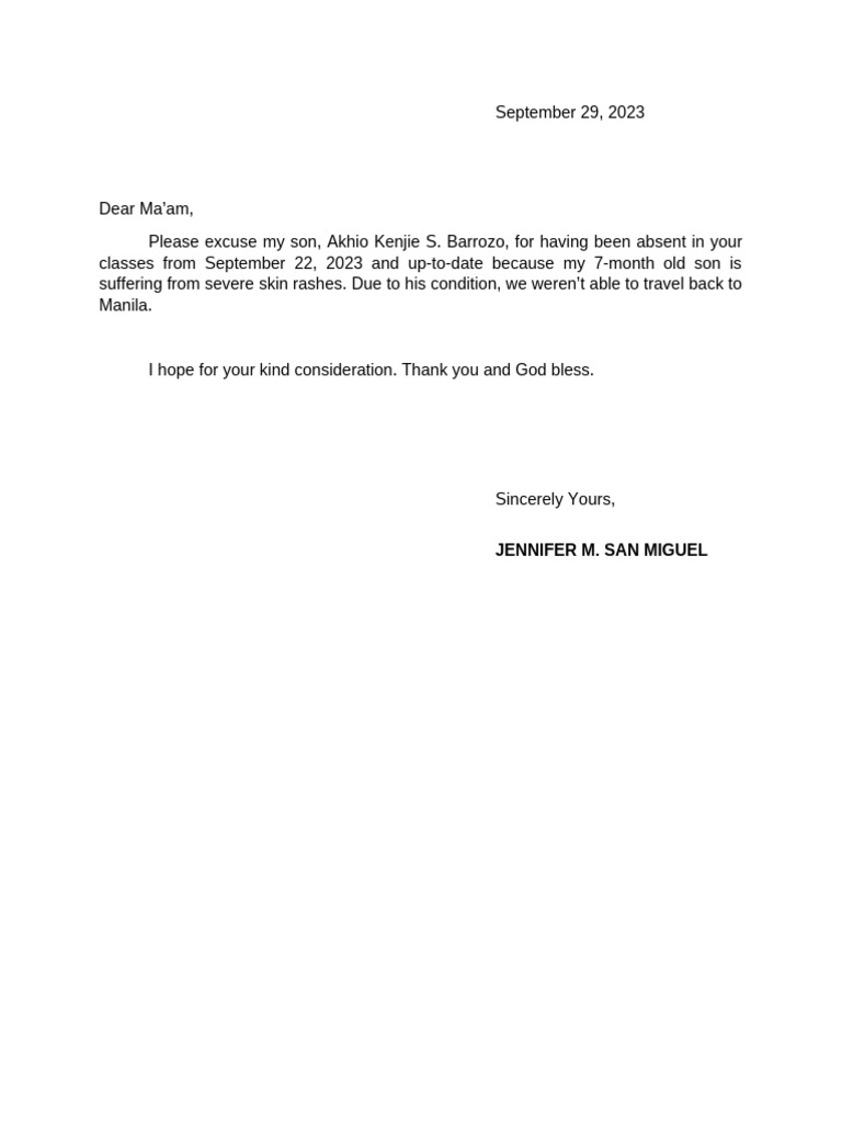 Akhio Kenjie B. Excuse Letter | PDF