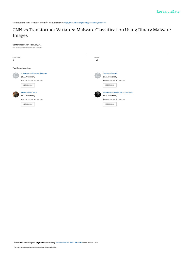 CNN Vs Transformer Variants Malware Classification Using Binary Malware | PDF | Deep Learning ...