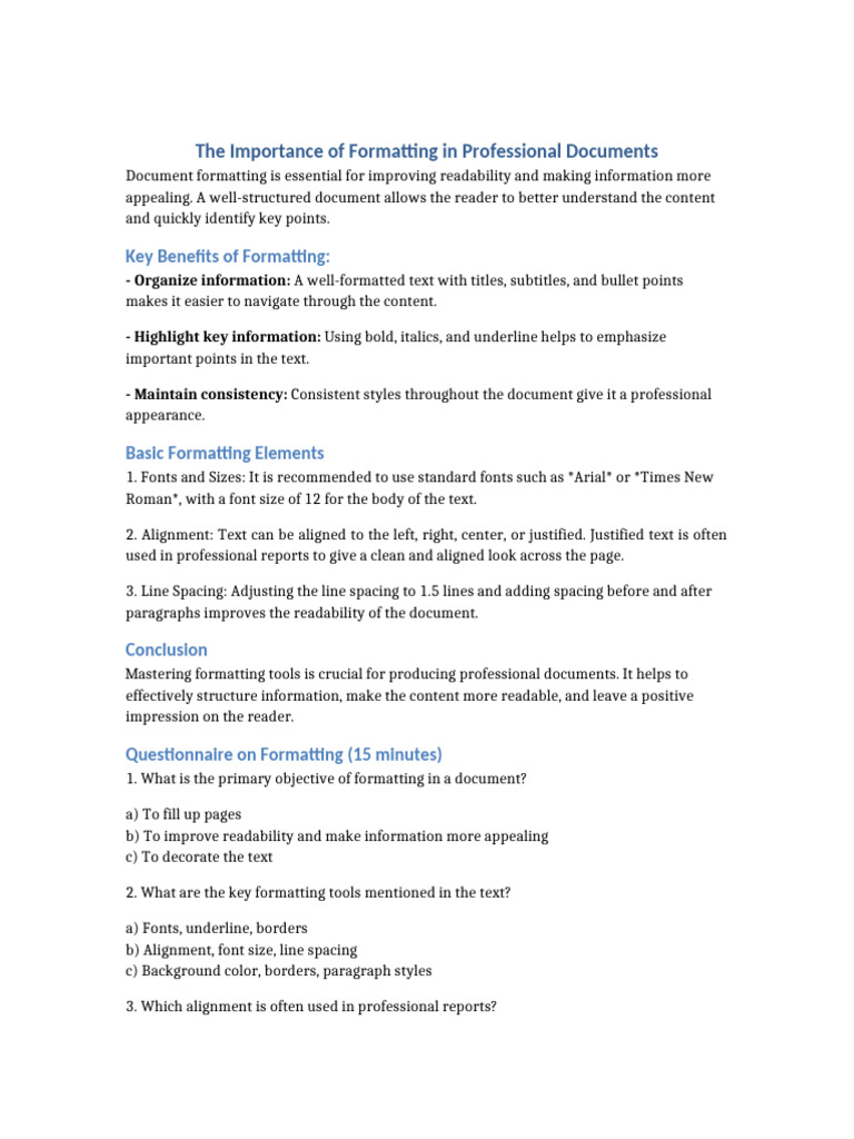 Preformatted Text With Questionnaire | PDF