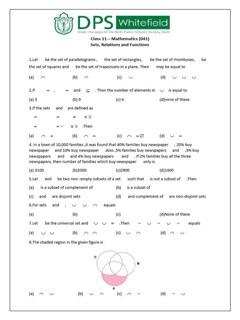 Relations and Functions Worksheet | PDF | Function (Mathematics ...