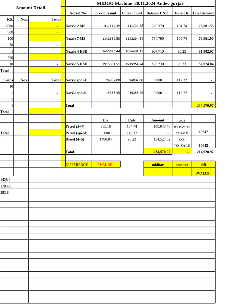 Daily Base Calculation Format 30-11-2024 | PDF | Fuels | Petroleum