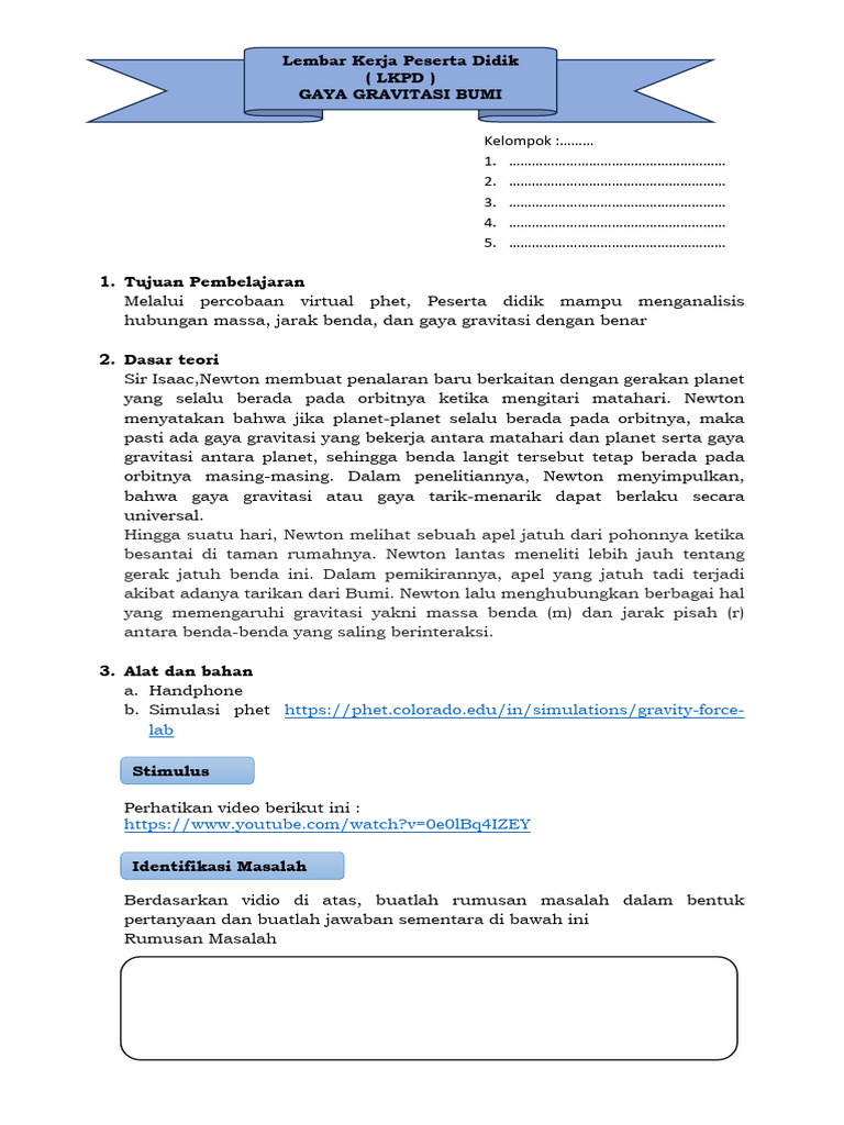 LKPD - Gaya Gravitasi Newton | PDF