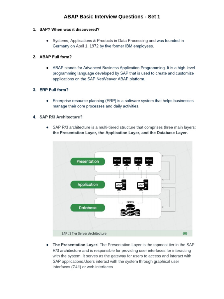 Sap Abap Basic Interview Questions Pdf Method Computer Programming Databases