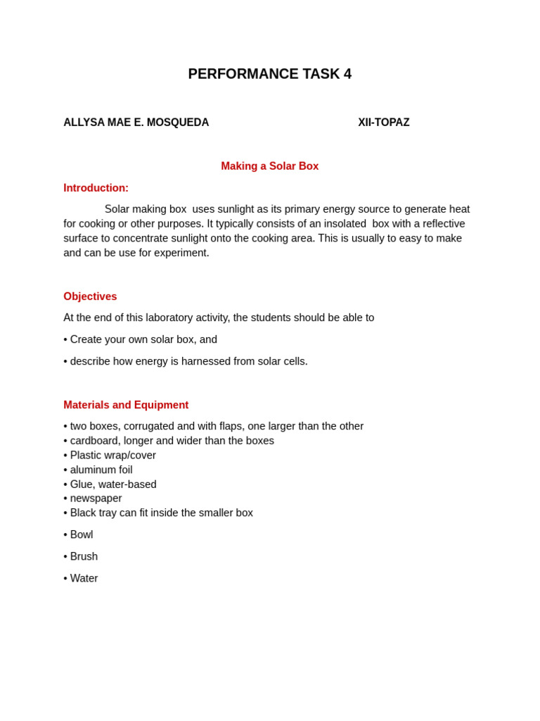 Solar Box Project for Students | PDF | Chemical Polarity | Water