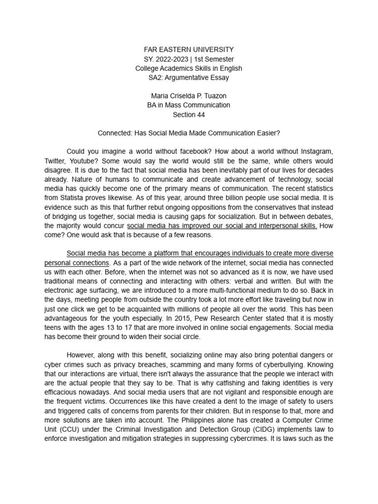 Argumentative Essay | PDF | Social Media | Popular Culture & Media Studies