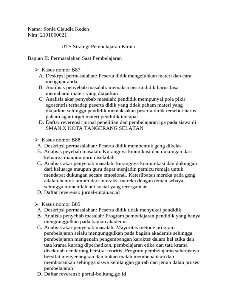 UTS Strategi Pembelajaran Kimia | PDF