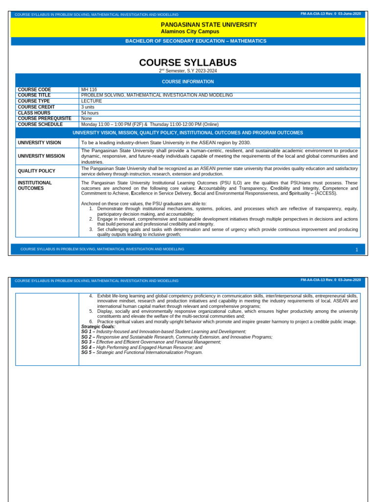 Math 116 Problem Solving Math Investigation and Modeling | PDF | Curriculum | Learning