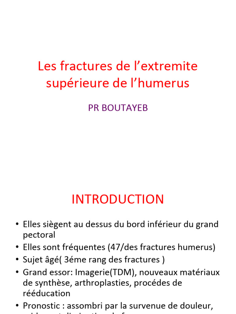 Fractures du col de l'humérus : prise en charge | PDF | Spécialités ...