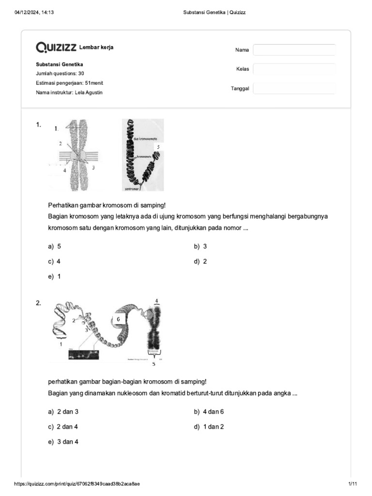 Soal Substansi Genetika | PDF