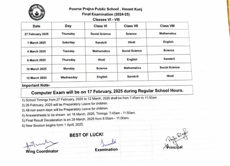 Final Exam Schedule 2024-25 | PDF