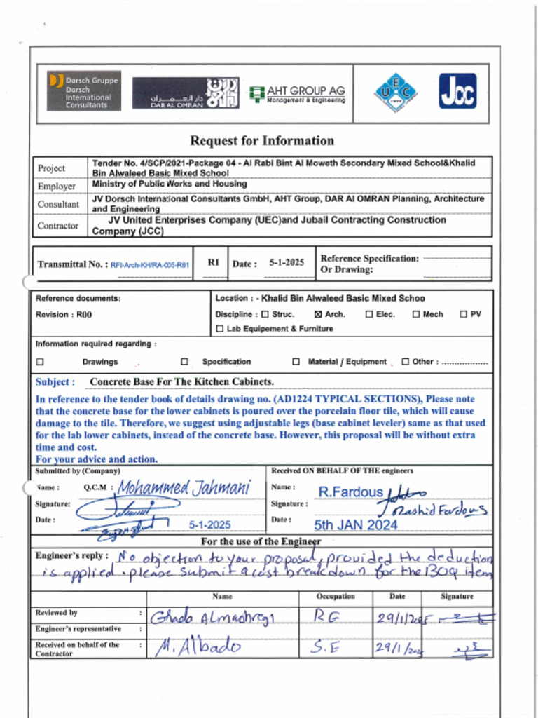 RFI-Arch-KH+RA-005-R01 (Concrete Base For The Kitchen Cabinets) | PDF