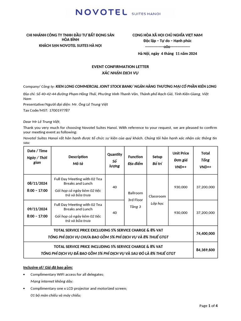 NSH - Event Confirmation - Kienlongbank - 0809112024 | PDF