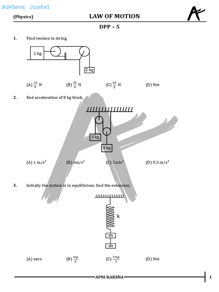 DPP-05 Laws of Motion NJ - 247 | PDF | Tension (Physics) | Quantity