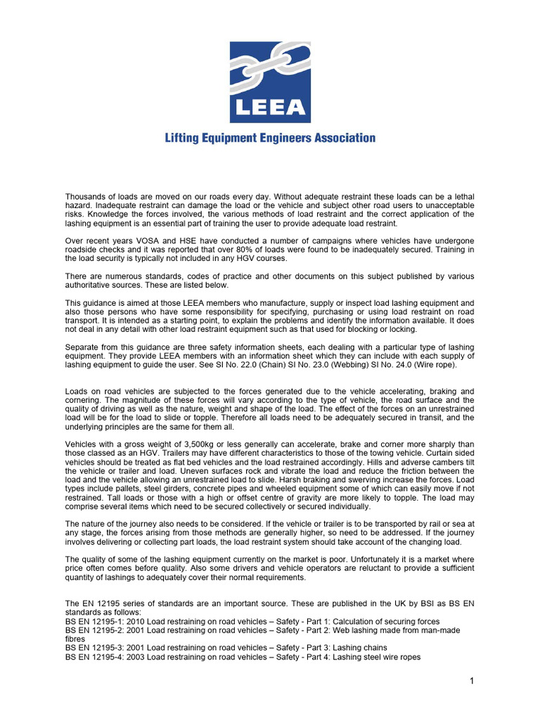LEEA-050 Guidance On Load Restraint For Commercial Road Vehicles | PDF ...