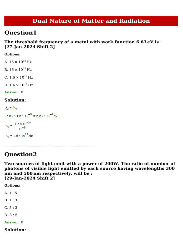 Modern Physics Jee Main Pyq | PDF | Photoelectric Effect | Electron