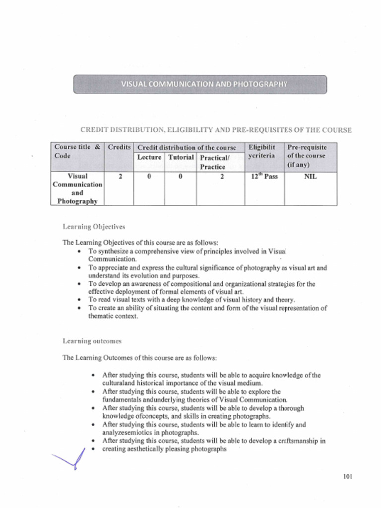 Visual Communications and Photography Syllabus | PDF