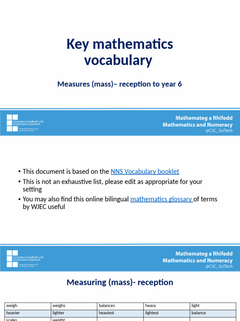 Mathematics Vocabulary - Measures (Mass) | PDF