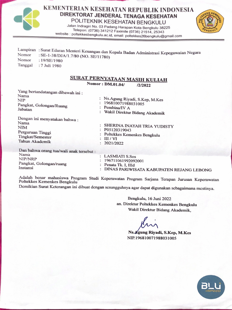 surat ket kuliah orin | PDF