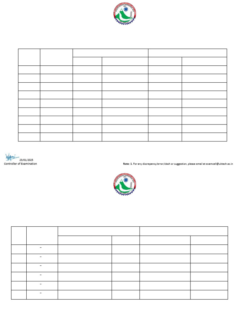 UTU B.Tech Exam Schedule 2024-25 | PDF | Engineering | Computer Science