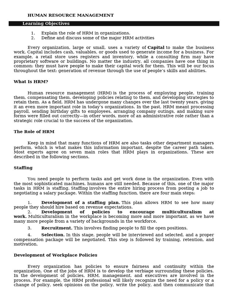 HUMAN RESOURCE MANAGEMENT Lesson Chapter 2 | PDF | Human Resource ...