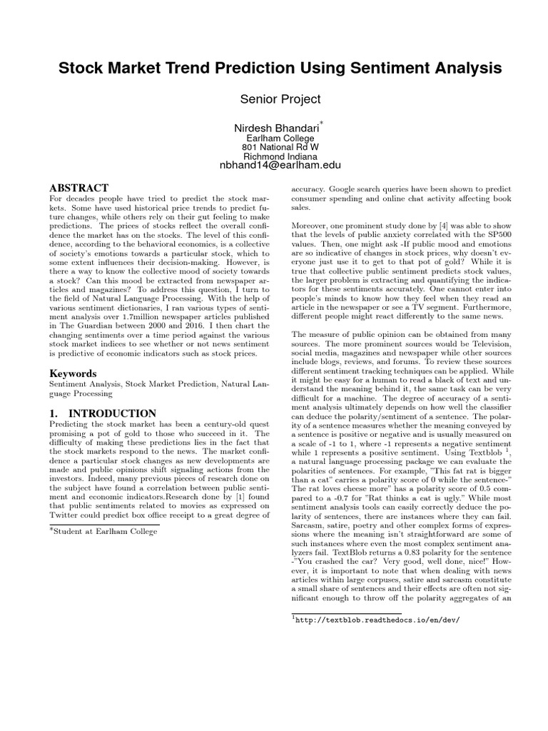Stock Prediction With Sentiment | PDF | Machine Learning | Regression Analysis