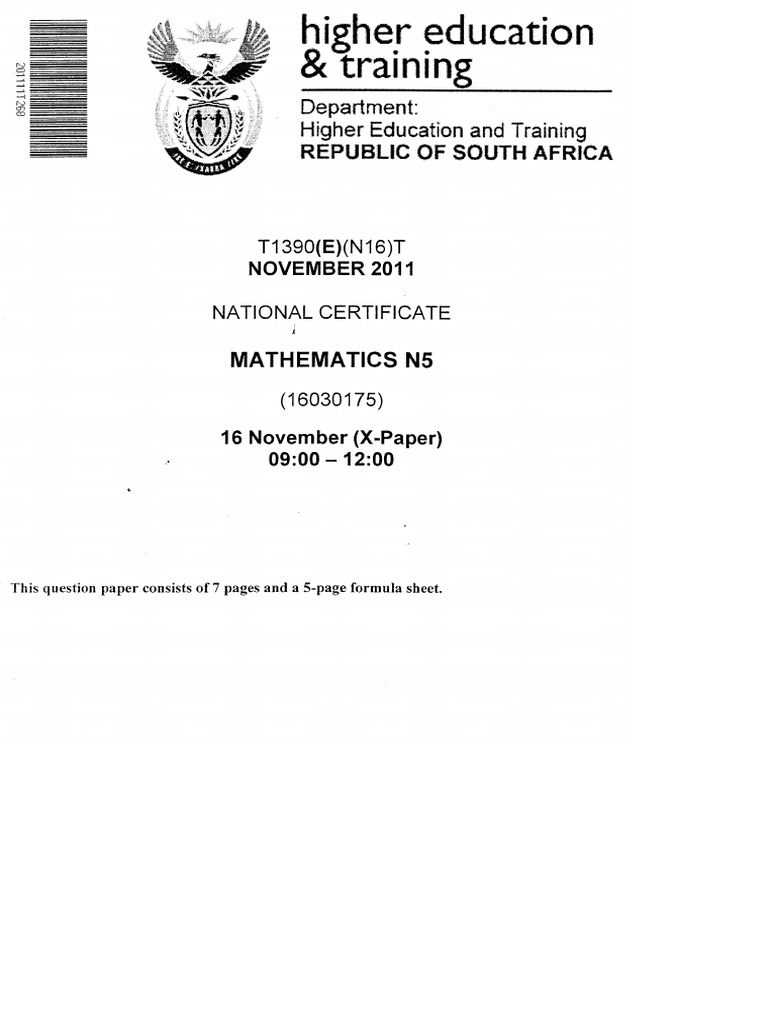 Mathematics N5 X Paper Nov 2011 | PDF