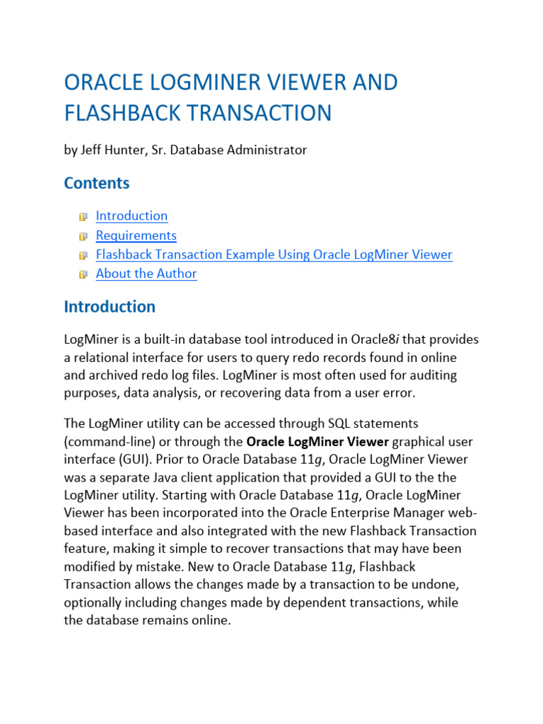 Oracle Logminer Viewer and Flashback Transaction | PDF | Databases | Database Transaction
