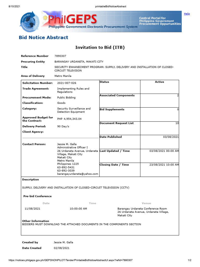Printable Bid Notice Abstract | PDF