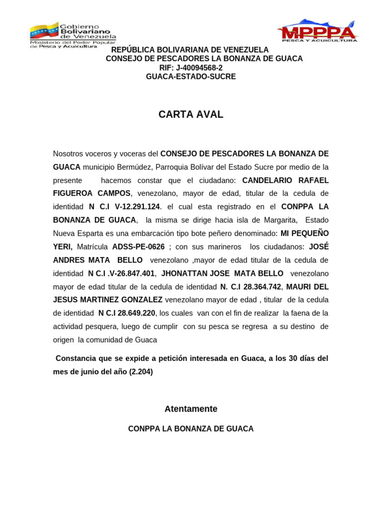 Permiso de Pesca en Guaca, Sucre | PDF | Venezuela | Política de venezuela