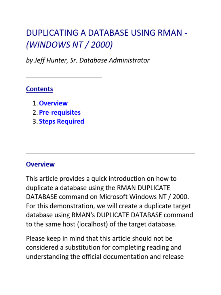 Duplicating A Database Using Rman | PDF | Backup | Databases