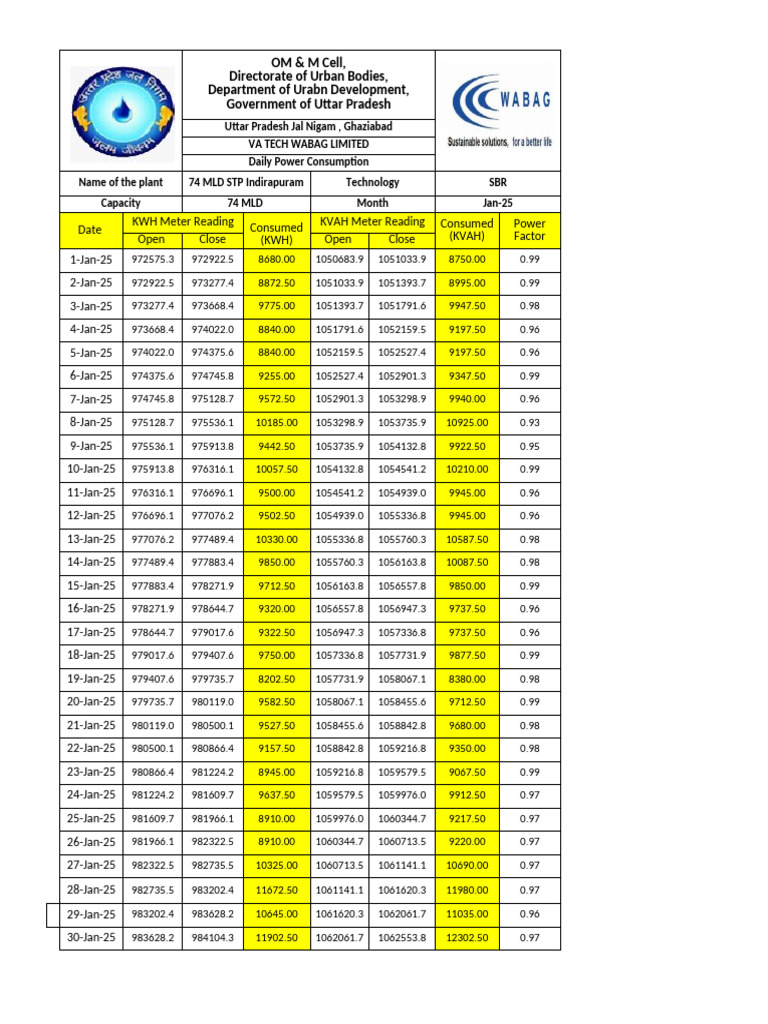 Daily Power Consumption Report - Jan 2025 | PDF | Power (Physics ...