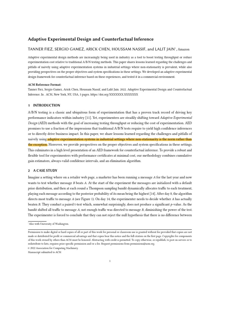 Adaptive Experimental Design and Counterfactual Inference | PDF | Statistical Inference | Experiment